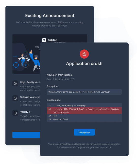 80 responsive, editable HTML email templates - Tabler Emails
