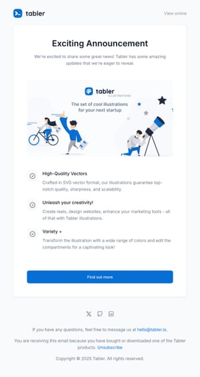 80 responsive, editable HTML email templates - Tabler Emails