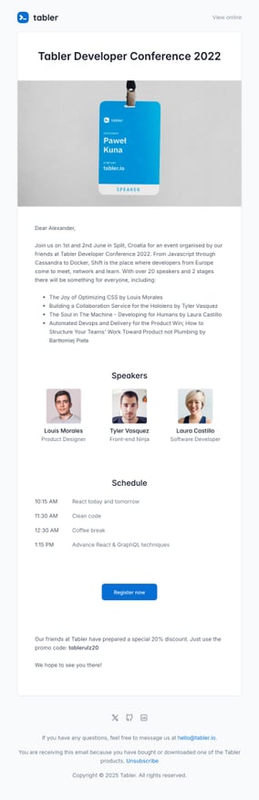 80 responsive, editable HTML email templates - Tabler Emails