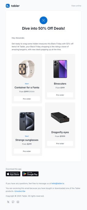 80 responsive, editable HTML email templates - Tabler Emails
