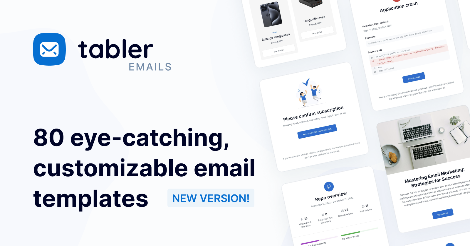 80 responsive, editable HTML email templates - Tabler Emails